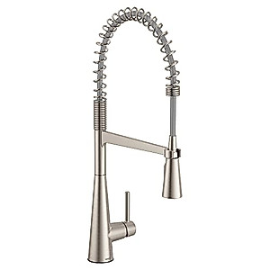 Moen Sleek Spot Resist Stainless One Handle Farmhouse Spring Pulldown Kitchen Faucet with Power Boost for a Faster Clean, 5925SRS