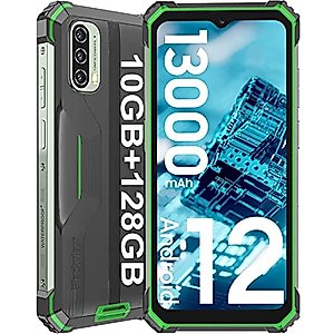 Blackview BV7100 Rugged Smartphone Unlocked, 13000mAh Battery 33W Fast Charge, 10GB 128GB 1TB Expand, MTK Helio G85, 6.58" FHD+ Android 12 IP68/IP69K, 12MP Triple Camera, 4G Dual Sim Rugged Phone NFC