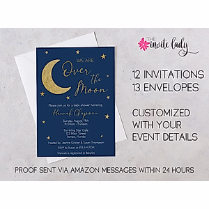 Over The Moon Baby Shower Invitations For Boy Customizable Twinkle Stars Invites (12 Count)
