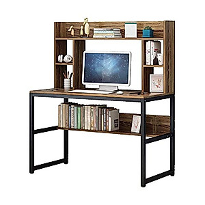 Computer Desk Family Desk with Bookshelf, 47" Home Office Desk PC Laptop Table Workstation Study Writing Desk, Modern PC Desk with Storage Shelves, Space Saving Desk for Small Spaces