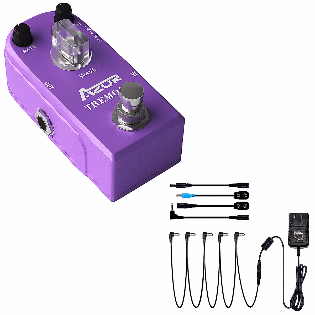 AZOR Pedal Power Adapter with Mini Pedal Tremolo Classic Guitar Effect Pedal
