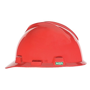 MSA 463947 V-Gard Cap Style Safety Hard Hat With Staz-on Pinlock Suspension | Polyethylene Shell, Superior Impact Protection, Self Adjusting Crown-Straps - Standard Size in Red