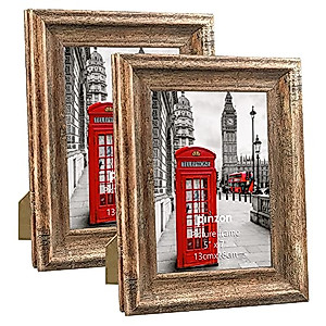 Amazon Brand – Pinzon 2 Pack Picture Frames 5x7, Rustic Distressed Photo Frame for Wall Hanging or Tabletop Display, Brown (Set of 2)