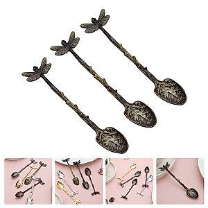 BESTonZON Metal Dessert Spoon Soup Spoon 6pcs Dessert Spoons Metal Dessert Spoon Branches Designed Spoons Metal Meal Spoon Metal Branches Dragonfly Stirring Spoon Stainless Steel Cake Spoon