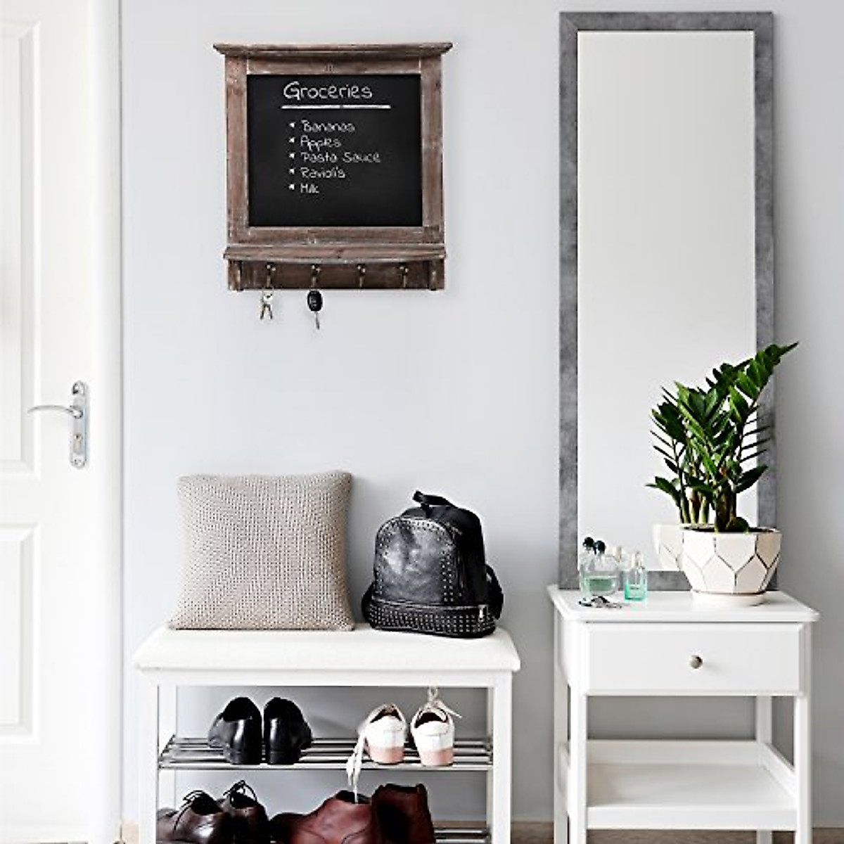 MyGift® Wall Mount Country Rustic Brown Wood Framed Memo Chalkboard Wall Organizer with 4 Key Hooks