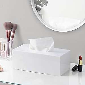 HBlife Acrylic Tissue Box Cover & Holder with Magnetic Bottom, Multi-Functional Dryer Sheet & Mask Organizer for Bathroom, Car, Office - White Rectangle, 9.84 x 5.02 x 3.54 Inches