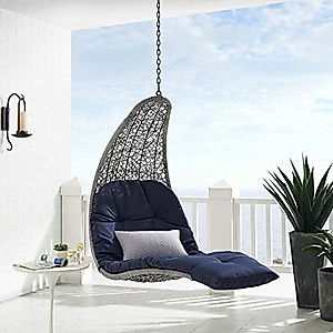 Modway EEI-4589-LGR-NAV Landscape Wicker Rattan Outdoor Patio Porch Chaise Lounge Hanging Swing Chair, Light Gray, Navy