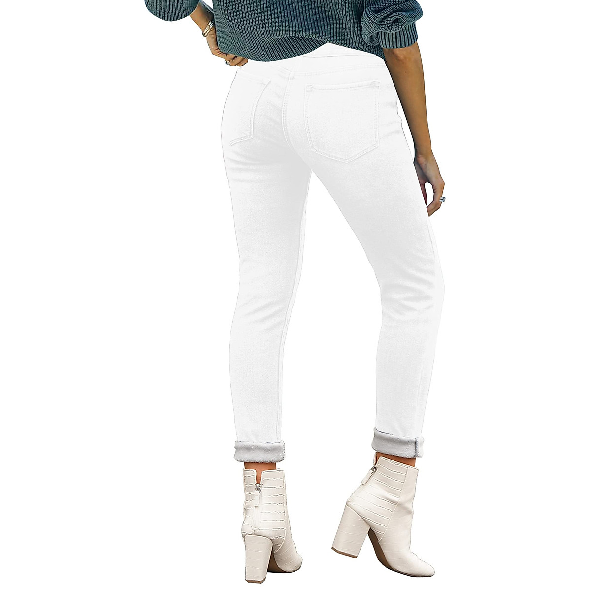 luvamia Women's Fleece Lined Jeans Winter Thermal Denim Jeggings Skinny High Waisted Stretch Warm Leggings Womens White Jeans Brilliant White Size Medium Size 8 Size 10