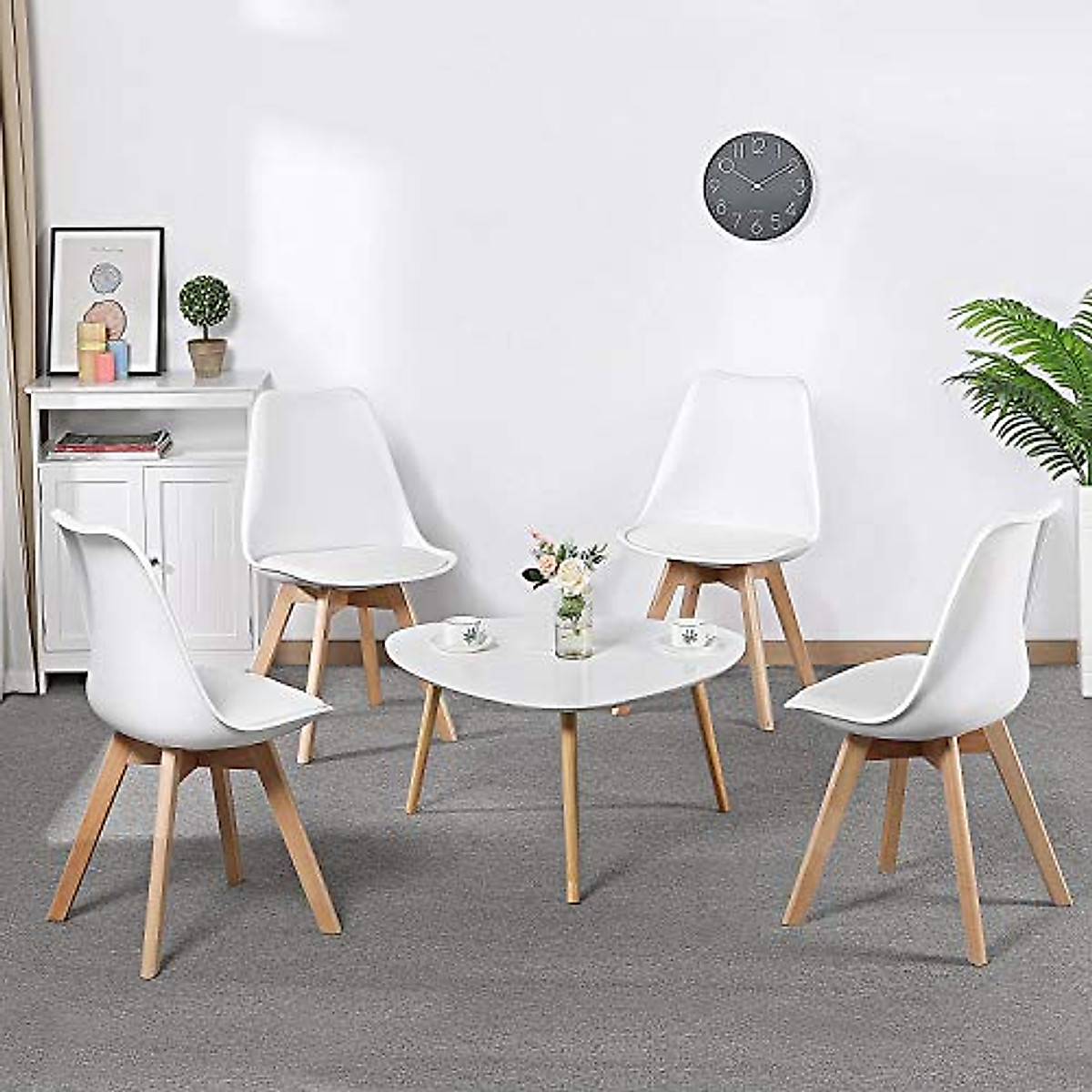 Yaheetech Chairs for Dining Room Dining Chairs DSW Chair Accent Chair with Beech Wood Legs Modern Mid Century Eiffel Inspired Chair Dining Room Chairs Set of 4 Kitchen Chairs White,4Pcs