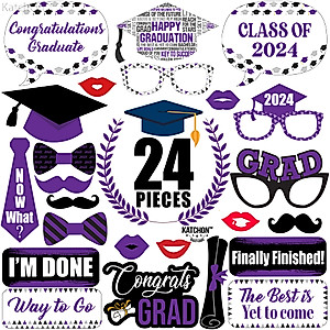 KatchOn, Purple Graduation Photo Booth Props 2024 - Pack of 24 | Purple Graduation Photo Props, Purple Graduation Decorations Class of 2024 | Graduation Picture Props, Graduation Party Decorations