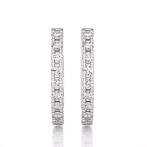 1/4 Carat Diamond Huggie Hoop Earrings for Women in 14k White Gold (F-G, SI2-I1, cttw) with Hinge and Notched Post by Privosa Fine Jewelry