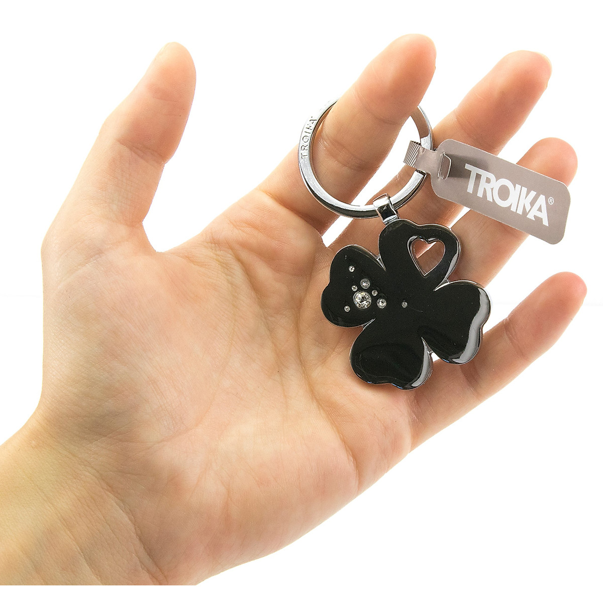 TROIKA Girls Best Friends "Clover" – KR9-30/CH – Keyring – Made with Swarovski® Elements – cast Metal– Shiny – Chrome Plated – Silver – TROIKA-Original