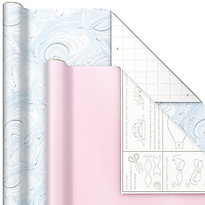 Hallmark Pastel Wrapping Paper Bundle with Cutlines on Reverse (6 Rolls: 130 Square Feet Total) Pink, Gold, Blue for Birthdays, Weddings, Bridal Showers, Baby Showers and More