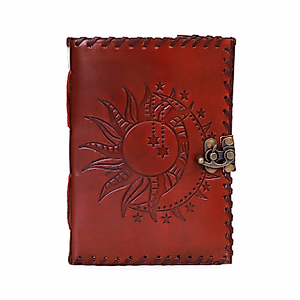 CLA Journal Leather, Leather Notebook, Vintage Journal, Leather Journal for Men, Leather Journal for Women, Sun and Moon Journal Leather, (7 x 5 Inch, Bronze - Sun & Moon)