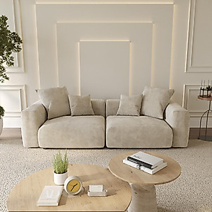 WJShome Modular Sectional Sofa Couch,102inch Oversized LoveSofa,Upholstered with Corduroy Fabric Couches with 4 Pillows,Cushion Covers Removable, Comfy for Living Room, Office, Apartment,Beige