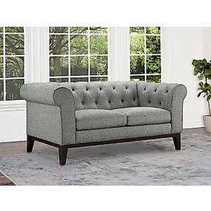 Abbyson Living Cecelia Fabric Loveseat - Chesterfield Style, Linen Upholstery, Gray