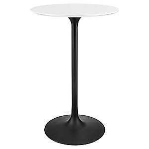 Modway Lippa 28" Round Wood Bar Table, White Top, Black Base