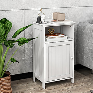Giantex Bathroom Floor Storage Cabinet - Side Cabinet with Open Compartment, 3-Position Adjustable Shelf, Elevated Base, Freestanding Storage Organizer for Hallway, Living Room, Bedroom (White)