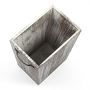 Farmhouse Wooden Wastebasket, Country Style Trash Bin Decorative Torched Garbage Can with Metal Handle for Kitchen Bedroom Dorm Hotel (Rustic Grey)