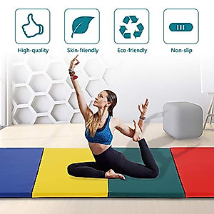 Gymnastics Mat Yoga Mat Exercise Mat Folding Extra Thick Tumbling Mat for Home Gym with Carrying Handles 4'x8'x2" Anti-Tear Fitness Aerobics Crash Panel Mat for Kids, Adult