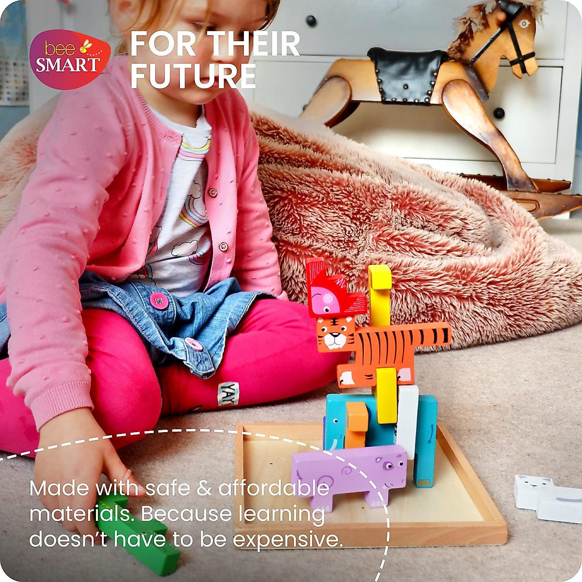 bee SMART Wooden Stacking Balancing Animal Activity Toy | Wooden Box & Bag | Kids Activity Montessori Educational Colourful Gifts for Preschool & Toddlers Boys & Girls