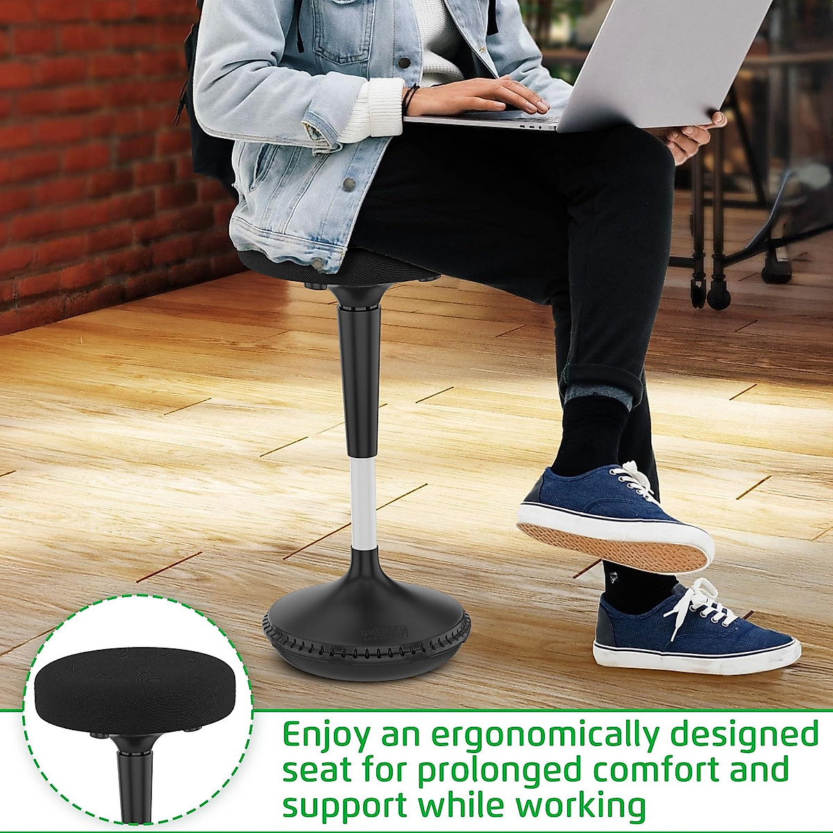 Wobble Stool Standing Desk Chair Ergonomic Tall Adjustable Height sit Stand-up Office Balance Drafting bar swiveling Leaning Perch Perching high swivels 360 Computer Adults Kids Active Sitting Black