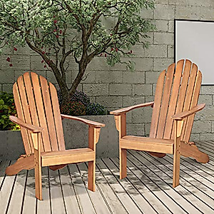 Giantex Adirondack Chairs and Table Set 3PCS Wooden W/Two Lounger Chairs and One Side Table for Yard, Patio, Garden, Poolside and Balcony Outdoor& Indoor Tables and Adirondack Chairs Set