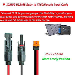 Magiktech Solar to XT60i Charge Extension Cable 3FT/6FT/12FT/25FT/50FT,Solar Connectors to XT60i Adapter for Portable Power Stations & Solar Generators (12AWG 7.6M/25FT)