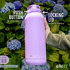 Ello Cooper 32oz Stainless Steel Water Bottle with Straw and Carry Handle, Double Walled and Vacuum Insulated Metal, Leak Proof Locking Lid with Soft Silicone Spout, Reusable, BPA Free, Bubblegum