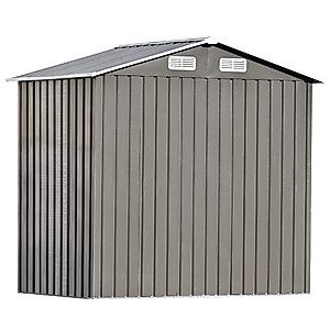 Merax Outdoor Storage Shed, 6 x 4 FT Metal Garden Shed Steel Tool Shed Storage House with Adjustable Shelf and Lockable Door,Tool Cabinet with Vents and Foundation for Backyard, Patio & Lawn, Gray