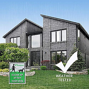 Please Clean Up After Your Dog 2 Pack, 12" x 9" Yard Sign with Metal Wire H-Stakes Included, No Pooping Dog Lawn Signs Double Sided