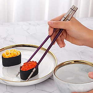 QOBIMOON 5 Pairs Metal Stainless Steel Chopsticks Stainless Steel Chopsticks Series-Multicolor Metal Chop Stick Utensils Sushi Chopstick Dishwasher Safe Lightweight-Purple
