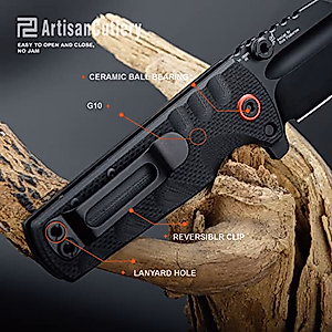 ARTISANCUTLERY Tactical Knife Proponent Subsize (1820PS) D2 Steel Black PVD Blade Black G10 Handle Pocket Knife Folding Knife EDC Knife