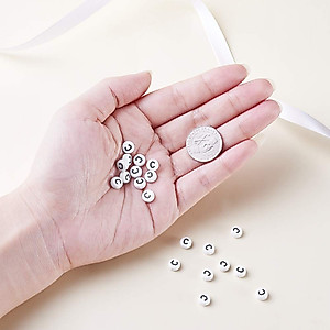 Pandahall 100Pcs Letter Beads 7x4mm White Flat Round with Letter C Acrylic Beads for Jewelry Making