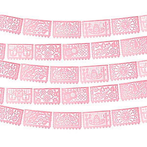 Papel Picado Banner Plastic (Light Pink) Mexican banners for fiesta party, Fiestas flags for Bridal, Weddings, Baby Showers, Birthdays Pastel Pink 3 Pack