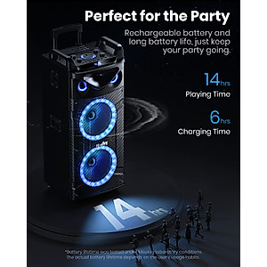 Moukey Karaoke Machine, Double 10" Woofer PA System for Party, Portable Bluetooth Speaker with 2 Wireless Microphone, Disco Lights and Echo/Treble/Bass Adjustment, Support TWS/REC/AUX/MP3/USB/TF/FM