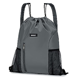 WANDF Drawstring Backpack with Shoulder Pad Sports Gym Backpack with Mesh Pocket String Bag for Women Men(Grey)