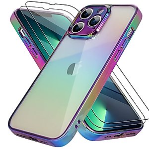 Bonoma iPhone 13 Pro Max Bling Laser Case - Iridescent Crystal, Shockproof, Anti-Skid, Camera + 2 Screen Protectors - Purple