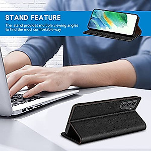 ZZXX Samsung Galaxy S21 FE Wallet Case with [RFID Blocking] Card Slot Stand Strong Magnetic Leather Flip Fold Protective Phone Case for Samsung Galaxy S21 FE 5G Case Wallet(Black-6.4 inch)