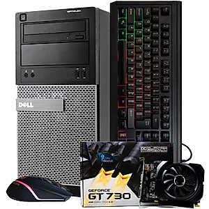 Dell Gaming PC Tower, Intel i5, 16GB RAM, 128GB SSD 500GB HDD, Windows 10, Nvidia GT 730 2GB, New RGB Gaming 4-in-1 Bundle (Renewed)