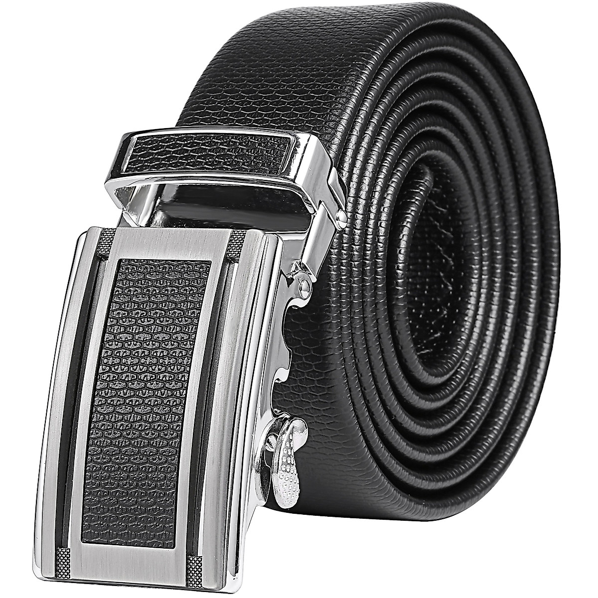 Mio Marino Classic Ratchet Belt - Premium Leather - 1.38 Wide - Adjustable Buckle - Matrix - Jet Black - Adjustable from 28" to 44" Waist