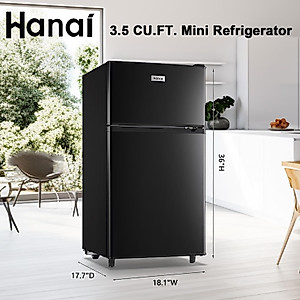 WANAI Compact Refrigerator 3.5 Cu.Ft, 2 Door Design,Adjustable Thermostat, Adjustable Removable Shelves Refrigerator Suitable for Dorm Garage and Office.