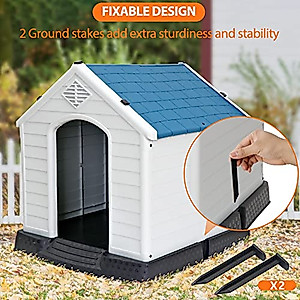 Large Plastic Dog House Indoor Outdoor Doghouse Dog Kennel Easy to Assemble Puppy Shelter w/Air Vents Elevated Floor Waterproof