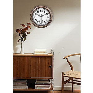 45MinST 12 Inch Indoor/Outdoor Retro Round Waterproof Wall Clock with Thermometer, Silent Non-Ticking Battery Operated Quality Quartz Wall Clock Home/Patio Decor(Bronze)