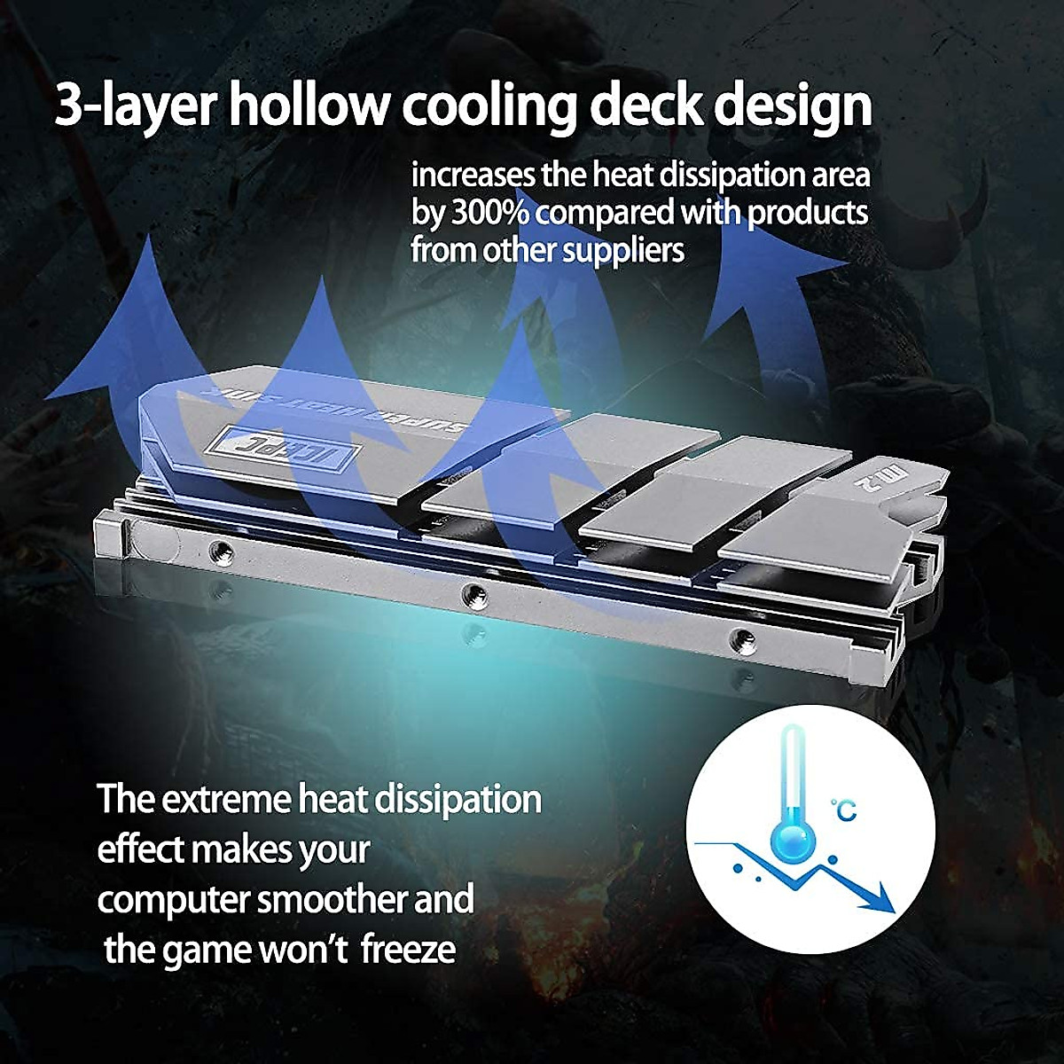 icepc M.2 2280 SSD NVMe NGFF Heatsink, Aluminum High Performance Double-Sided Radiator with Thermal Conductivity Pad for PCIE NVME M.2 SSD or SATA M.2 SSD PC Cooler