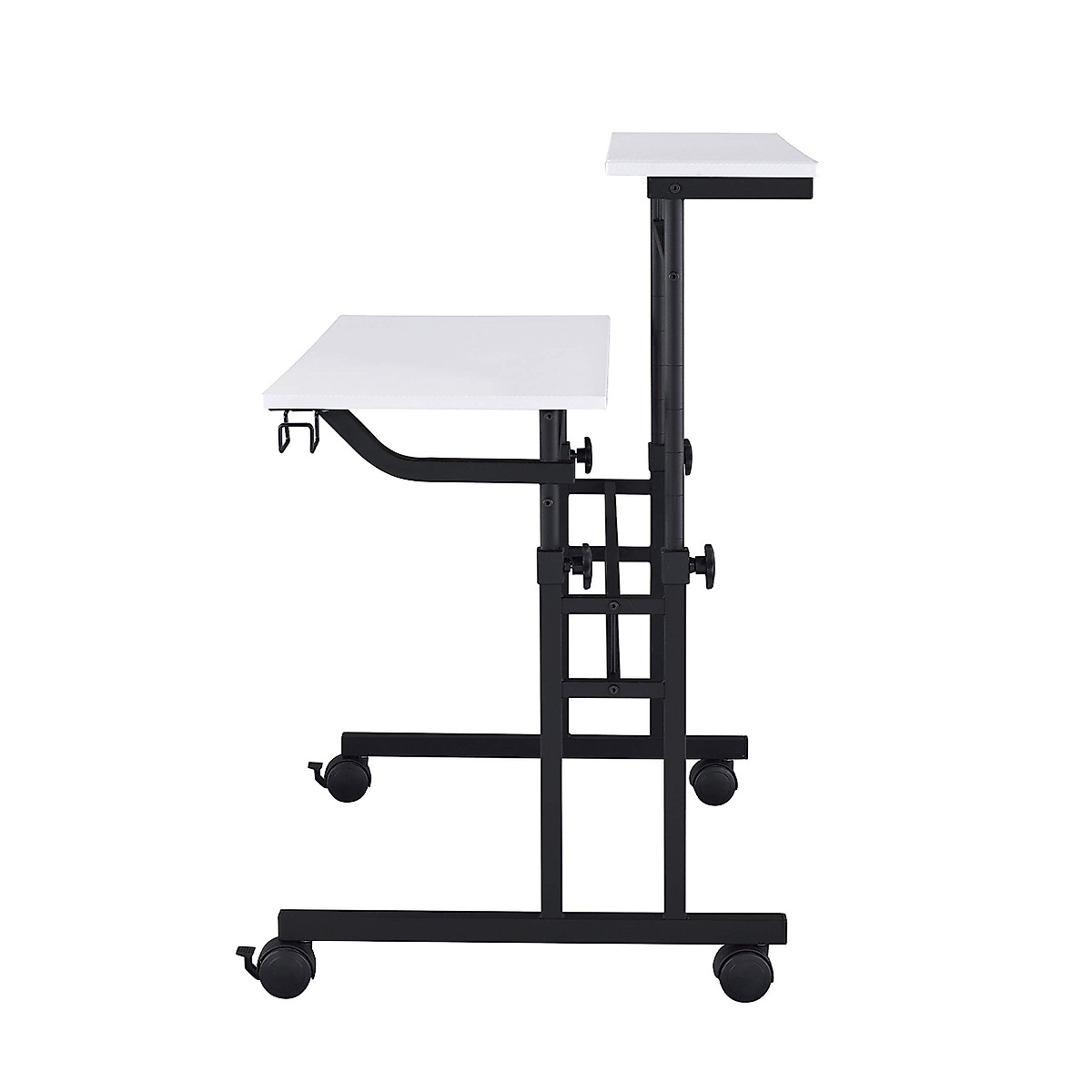 LKKRO Rolling Writing Desk with Height Adjustable Desktop and Moveable Shelf, White