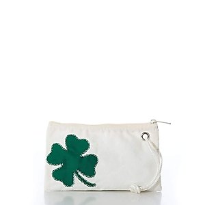 Sea Bags Recycled Sail Cloth Four Leaf Clover Wristlet Zip Top Wristlet Clutch Zippered Wallet with Strap
