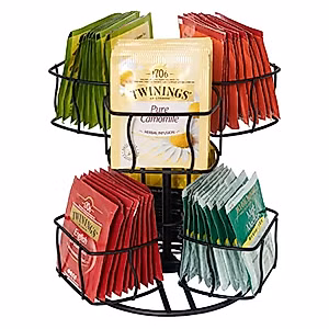 NHZ Tea Bag Storage and Organizer, Tea Bag Holder Black Powder Coated Stainless Steel for Tea and Coffee Box. Organize 60 Tea Bags- Tea Holder for Tea Bags 6 Compartments with 10 Bags in Each.