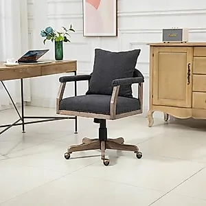 FRITHJILL Swivel Home Office Chair with Adjustable Seat Height and Boucle Fabric Seat, Ergonomic Study Chair with Wheels, Black