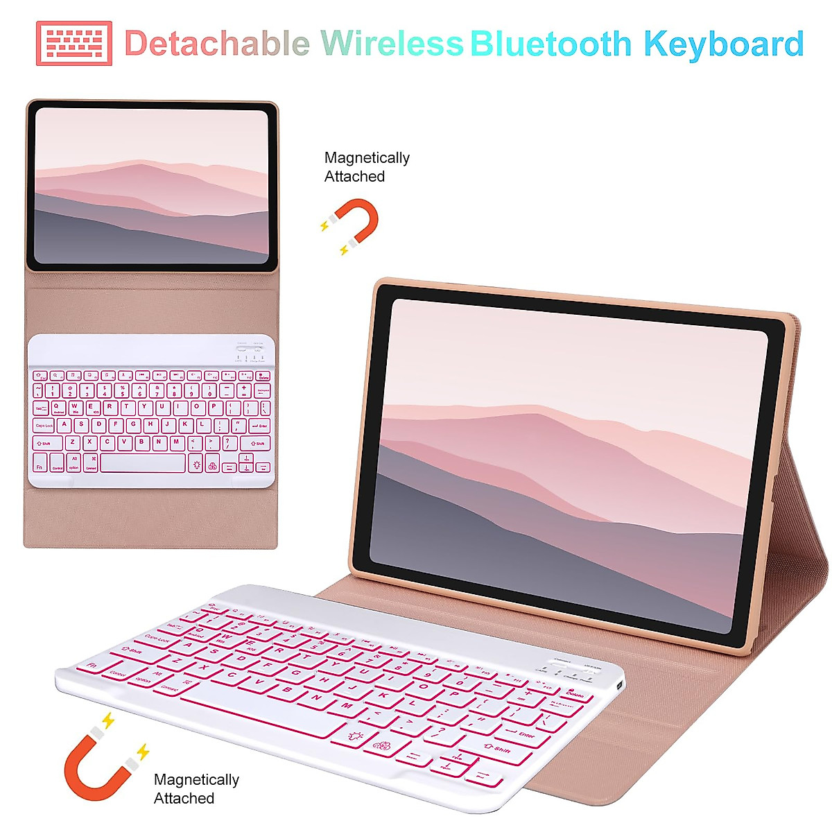 IVEOPPE Galaxy Tab A8 2022 Case with Keyboard 10.5 inch, Detachable Wireless Bluetooth Keyboard Cover & 7 Colors Backlit & Slim Folio Cover for Galaxy Tab A8 SM-X200/X205/X207（Sugar Pink）